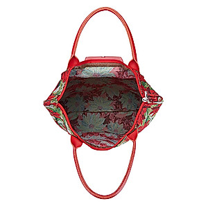 Signare Tapestry Foldable Tote Bag Reusable Shopping Bag Grocery Bag With Xmas Poinsettia Design (FDAW-XMAS-POIN)