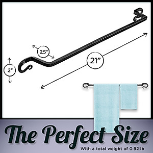 Stur-De Wrought Iron Towel Holder - Rustic Towel Rack for Bathroom or Kitchen, Wall-Mount Black Iron Towel Bar for Bath Towels - Decorative Black Towel Bar for Farmhouse-Style Home - 21 x 3 x 2 Inches