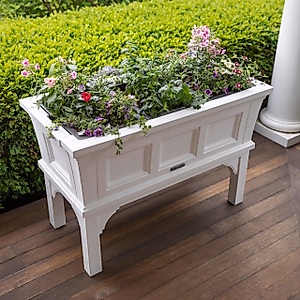Step2 Atherton Raised Planter Box, Large Planters for Outdoor Plants, Gardening and Flower Pot for Patio or Porch, Easy Drainage, Durable Plastic, White