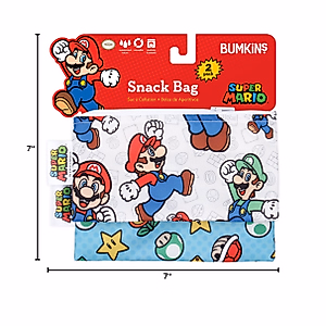 Bumkins Snack Bags, Reusable Fabric, Washable, Food Safe, BPA Free - Nintendo Mario & Luigi (2-Pack)