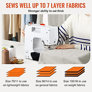 VEVOR Portable Sewing Machine for Beginners with 38 Built-in Stitches & Reverse Sewing, Dual Speed Sewing Machine with Extension Table Foot Pedal, Accessory Kit Family Home Travel