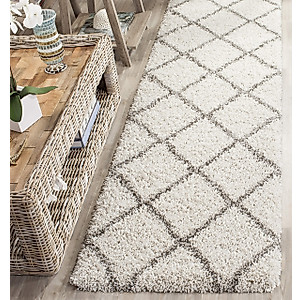 SAFAVIEH Hudson Shag Collection Runner Rug - 2'3" x 6', Ivory & Grey, Modern Trellis Design, Non-Shedding & Easy Care, 2-inch Thick Ideal for High Traffic Areas in Living Room, Bedroom (SGH281A)