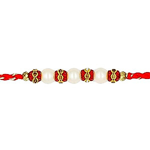 Traditional White Pearl Rakhi for Brother Multicolor Beautiful & Designer Thread Raksha Bandhan Rakhi for Loving Brother Bhai RURAKH0040