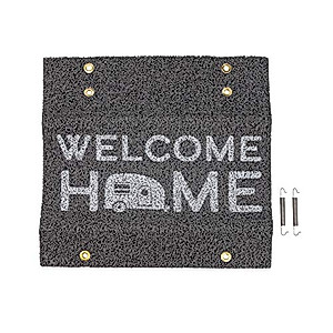Camco 53196 Life is Better at The Campsite RV Wrap Around Step Rug, Fits 18-inch Wide Steps - for Manual and Electric RV Steps - Features a Gray Mat with a White Welcome Home Retro RV Print