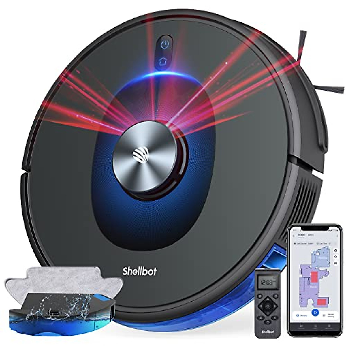 Shellbot Robot Vacuum Cleaner, LiDAR Navigation 4000Pa Robotic and Mop, AI Object Recognition Laser, Multi-Level Mapping, 5200 mAh, 3 in 1, WiFi/App/Alexa, Self Charge Resume Hoover, Gray (SL60)