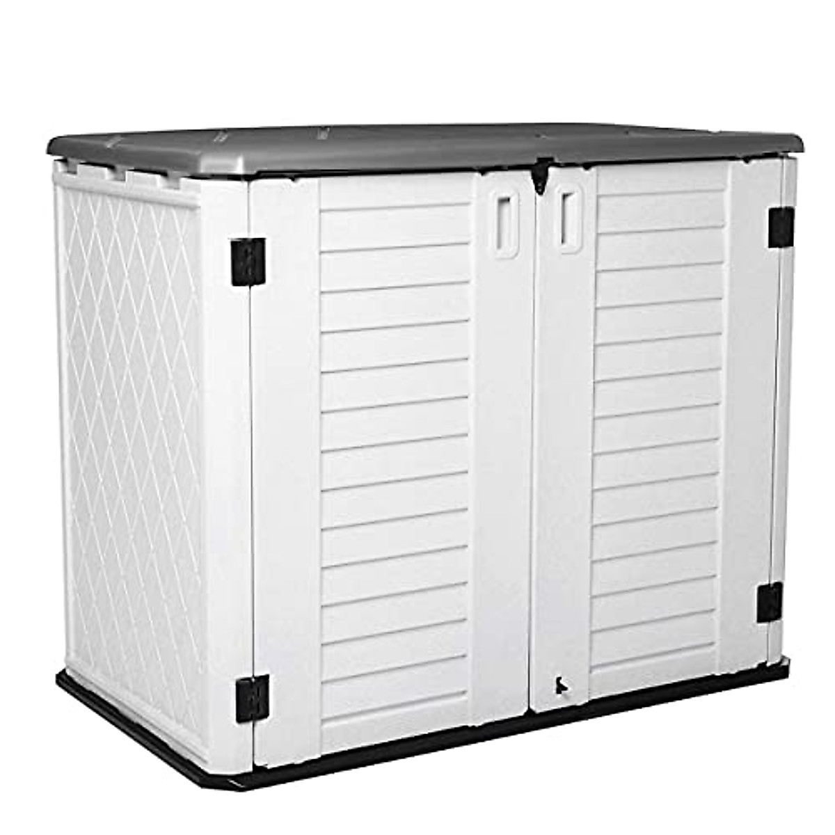 Horizontal Outdoor Garden Storage Shed for Backyards and Patios,Waterproof Storage Box,26 Cubic Feet Capacity for Garbage Cans, Lawnmower,Tools and Garden Accessories,Light Beige (White)