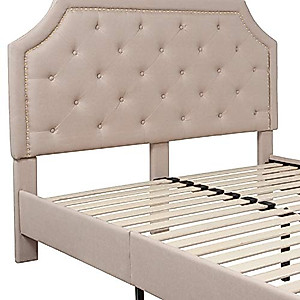 Flash Furniture Brighton Queen Size Tufted Upholstered Platform Bed in Beige Fabric