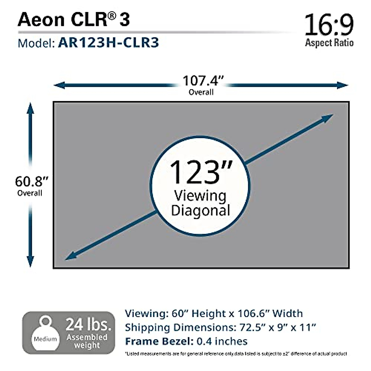 Elite Screens 123 inch UST ALR Projector Screen 16:9 4K 90% Ceiling Ambient Light Rejecting Edge Free Fixed Frame Grey Projector Screen Indoor Movie Screen Home Theater - Aeon CLR 3 AR123H-CLR3
