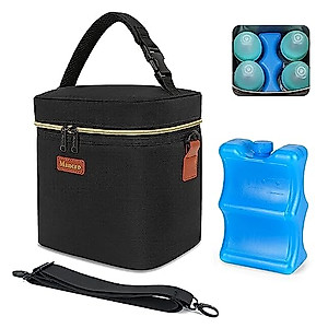 Breastmilk Cooler Bag with Ice Pack, Mancro Baby Bottle Bag Fits 4 Baby Bottles Up to 9 Ounce with Detechable Shoulder Strap, Great Breast Milk Cooler Travel Gifts, Black