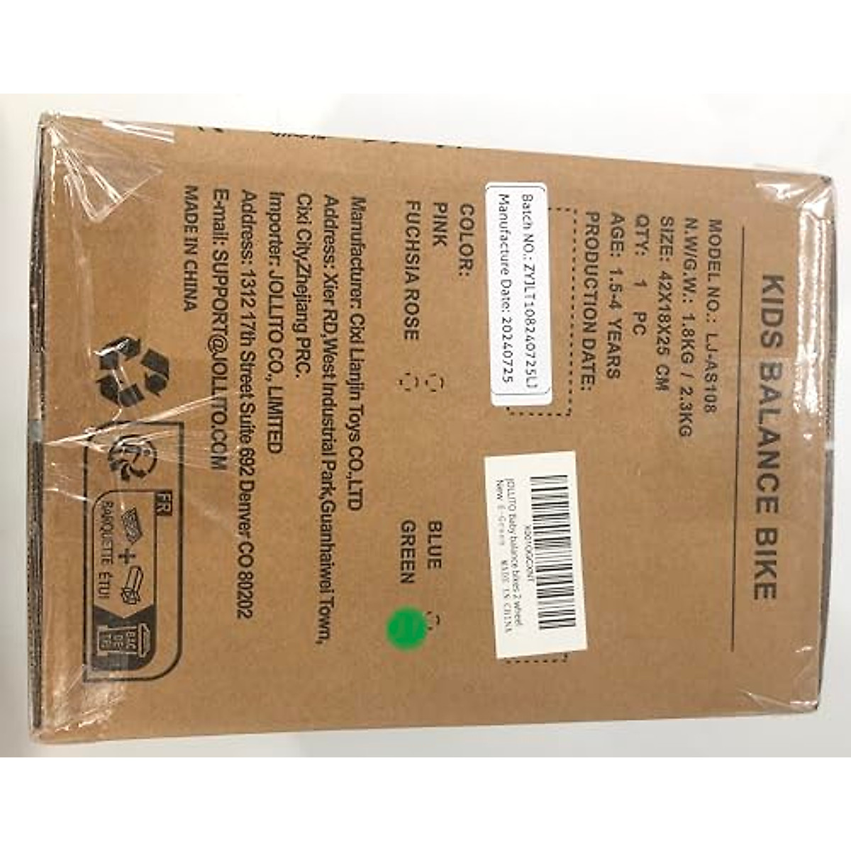 JOLLITO Toddler Balance Bike for 18 Months, 2, 3, 4 Years Old Girl Boy, Adjustable Seat and Handlebar, 9 Inch Wheel, Aluminium Frame, Best Gifτ for Beginners