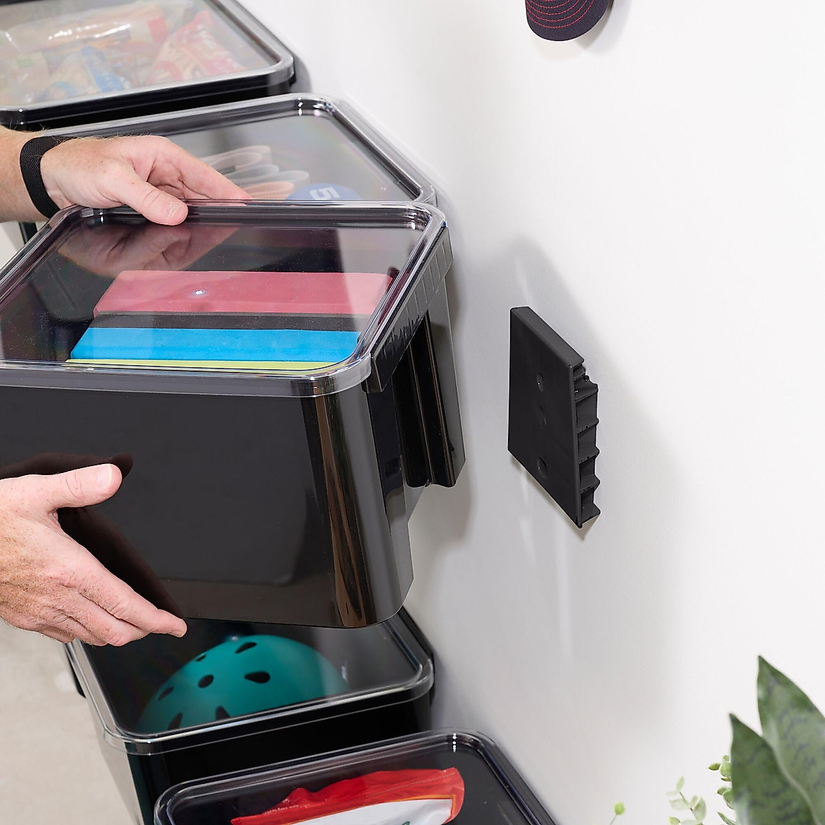 iDesign Storage Bin with Lid & Wall Mount Bracket, The Wallspace Collection – 18" x 12" x 8", Clear Bin