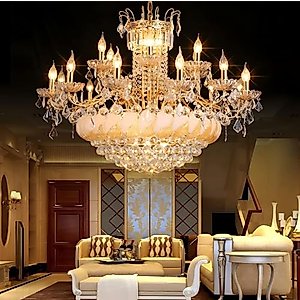 Modern Suspension Lamp for Living Room，Traditional Crystal Candle Cascade Chandeliers with Golden Finish，Rain Drop Chandelier Luxury 14/20 Light Ceiling Light Fixture (Color : 31.5in)