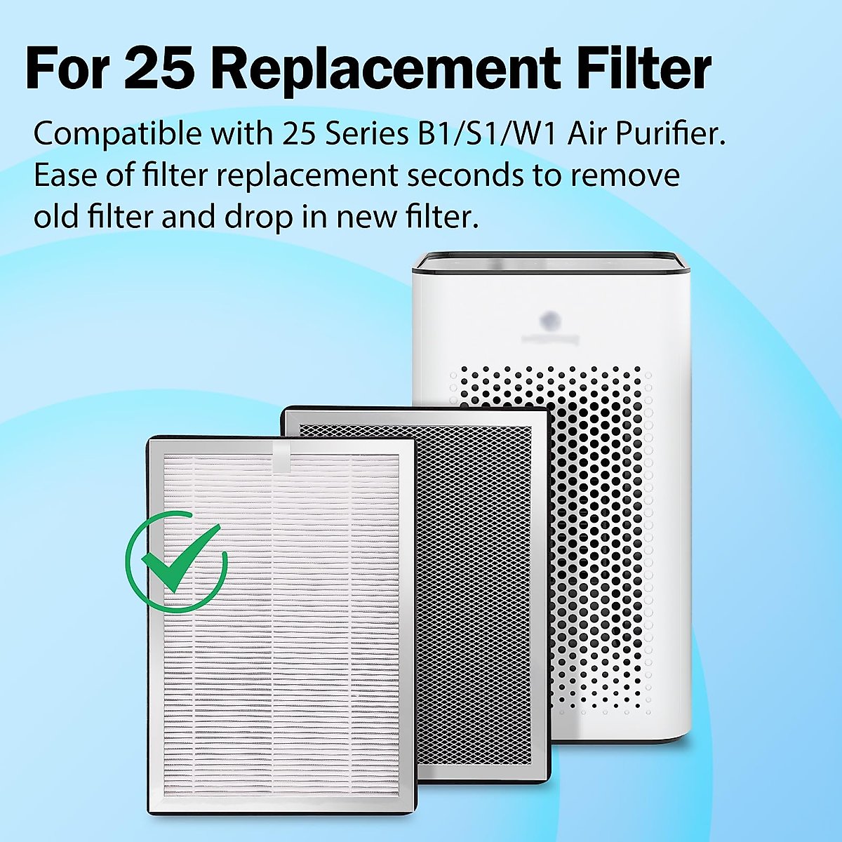 4 Pack Replacement Filter Compatible with MA-25 Air Purifier S1/W1/B1, 3-in-1 Filter System of Pre-Filter, Activated Carbon Filter and H13 True Hepa Filter