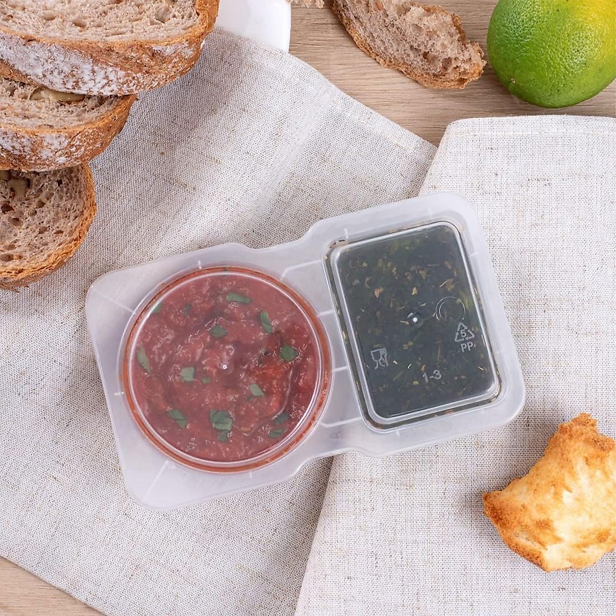 Umbenk Snackpack Container, Snack Containers Reusable, Condiment Containers with Lids, Double Compartment Condiment, Portable Reusable, For Dip, Sauce, And Snacks (10)