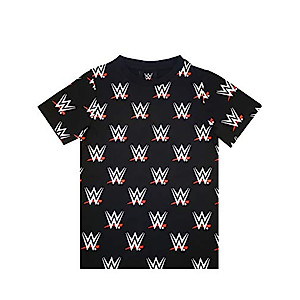 WWE Wrestling All Over Print Boys Kids Black Logo T-Shirt