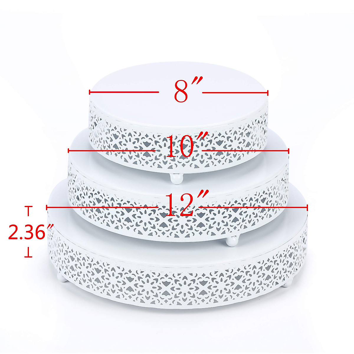 VILAVITA 3-Piece Cake Stand Set Round Metal Cake Stands Dessert Display Cupcake Stands, White