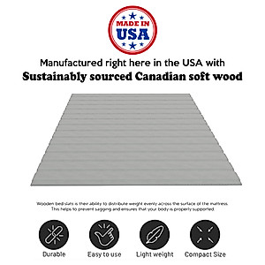 Mayton, 0.75-Inch Heavy Duty Horizontal Mattress Support Wooden Bunkie Board/Bed Slats with Cover, Full, Grey