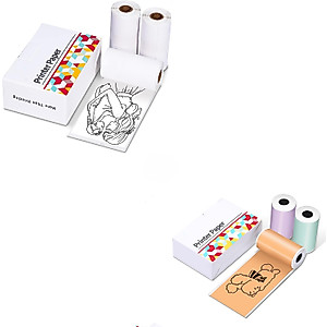 Ponek T02 White Self-Adhesive Paper, Black On White Paper, 50mm x 3.5m, 3 Rolls, Keep for 10 Years and T02/M02X/M02L Purple/Green/Orange Thermal Paper-20-Year Sticky 50mmx3.5m for Journal, 3 Rolls