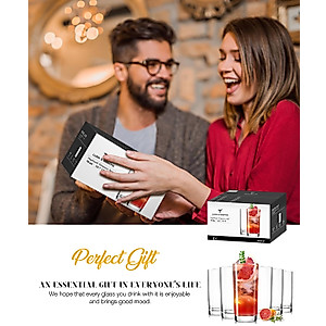 LUNA & MANTHA Drinking Glasses Highball Glasses Set of 6, Water Glasses 16oz, Wide Mouth Design Lead-Free Crystal Glassware, Cocktail Glasses Drinking Set, Tall Glass Cups for Mojito and Tom Collins