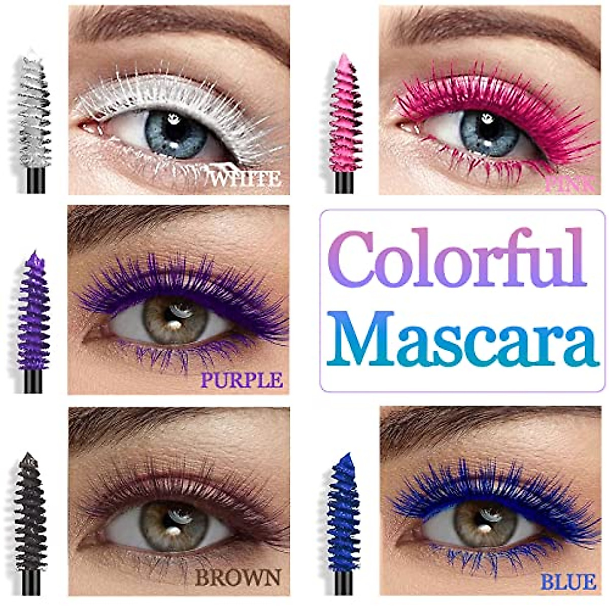 sunny light Colored Eyelash Mascara Set, 5 Colors Colorful Waterproof Rainbow Fiber Eyelashes Long Lasting Thick Volume Eye Lash for Women Cruelty Free Vegan Natural Makeup All Day