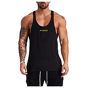 GORGLITTER Men's Letter Graphic Y-Back Muscle Tank Top Scoop Neck Gym Workout Shirt Black Medium