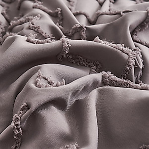 FLYMME Taupe Tufted Twin Comforter Set Bed in a Bag 7 Piece,Boho Shabby Chic Farmhouse Bedding Comforter with Sheets,Soft Lightweight Geometric Embroidery Comforter (Taupe, 68''x 86'')