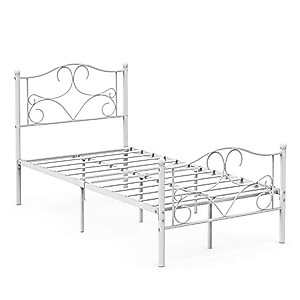Amyove Curved Twin Size Metal Bed Frame with Storage for Kids, Platform Bed Frame with Headboard Footboard No Box Spring Needed White (Twin)