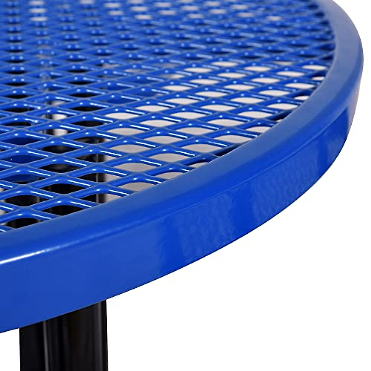 HONOOR Expanded Metal Picnic Table for Outdoors Lifetime Picnic Table with Umbrella Hole,Heavy Duty Sturdy Commercial Picnic Tables for Garden Courtyard BBQ, Round 46 inch Blue (ASW333)