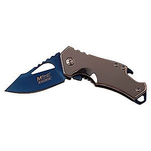 MTech USA MT-A882SBL Spring Assist Folding Knife, Blue Straight Edge Blade, Silver Handle, 3-Inch Closed
