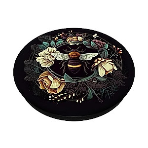Bee Flowers Boho Black Women PopSockets Standard PopGrip