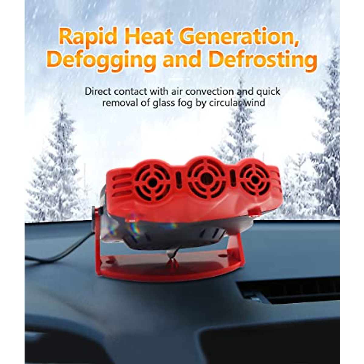 Leaflai Car Heater Fan, 12V 150W Portable Car Heater 2 in 1 Fast Heating Car Windshield Defrost Defogger Auto Ceramic Heater Fan (Red)