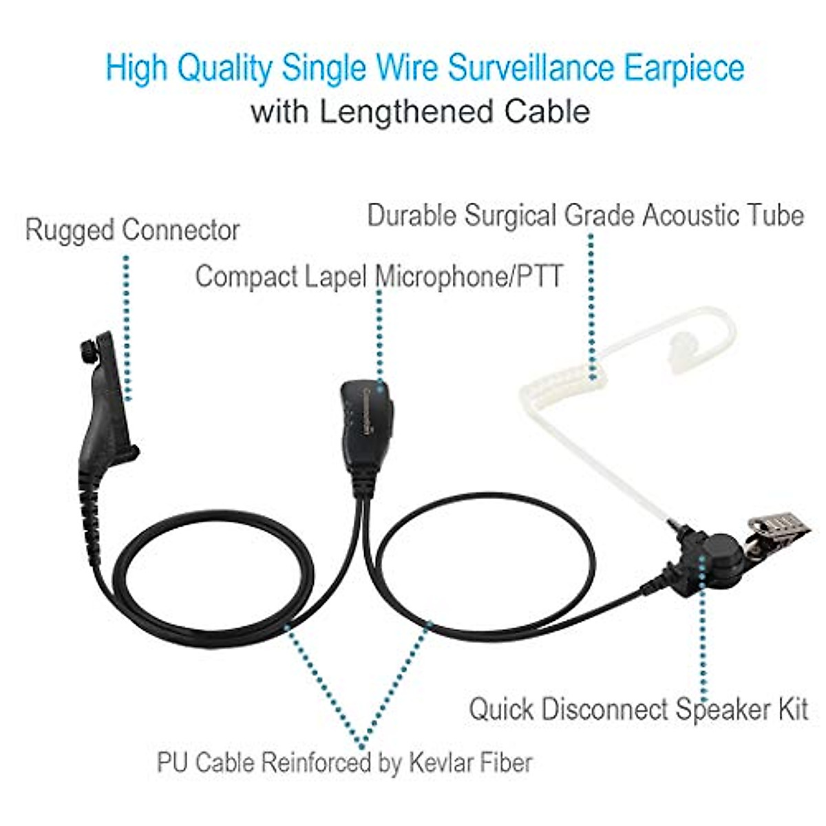 Single Wire Earpiece with Reinforced Cable for Motorola Radios APX4000 APX6000 APX7000 APX8000 XPR6100 XPR6350 XPR6550 XPR7550 XPR7550e (APX 6000 4000 7000 8000 XPR 6350 6550 7550 7550e Headset)