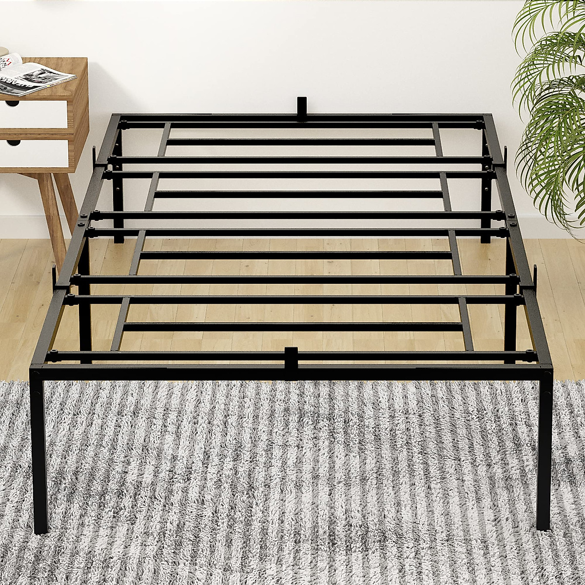 coucheta Twin Bed Frame with Storage 13 Inch Metal Platform Bed Frame with Steel Slat Support No Box Spring Needed Heavy Duty Twin Size Bed Frame Mattress Foundation Easy to Assemble (Twin)