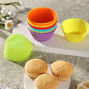 24 PCS Silicone Cupcake Liners, OHOLA Reusable Baking Muffin Cups Liners for Cupcakes, Multicolor, Dishwasher Safe