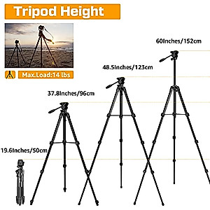 Camera Tripod,Video Tripod with Fluid Head, Arsoer 60" Vlog Tripod with Wireless Remote/Carry Bag/Rotatable Phone Holder, Compatible with iPhone/Canon/Nikon/Sony/Telescope, for Vlogging/Shooting