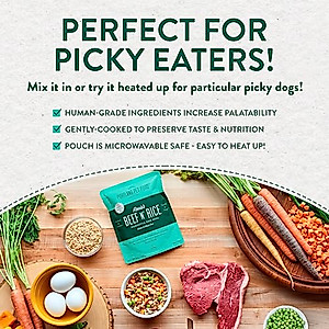 CRAFTED BY HUMANS LOVED BY DOGS Portland Pet Food Company Human-Grade Dog Food Pouch — Mixer, Topper, and Rotational Meal (Rosie's Beef, 5 Pack)