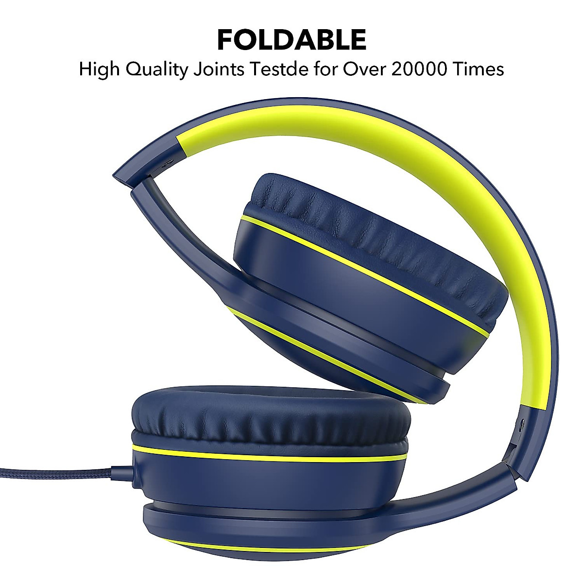 RORSOU R10 On-Ear Headphones with Microphone, Lightweight Folding Stereo Bass Headphones with 1.5M No-Tangle Cord, Portable Wired Headphones for Smartphone Tablet Computer MP3 / 4 (Blue)