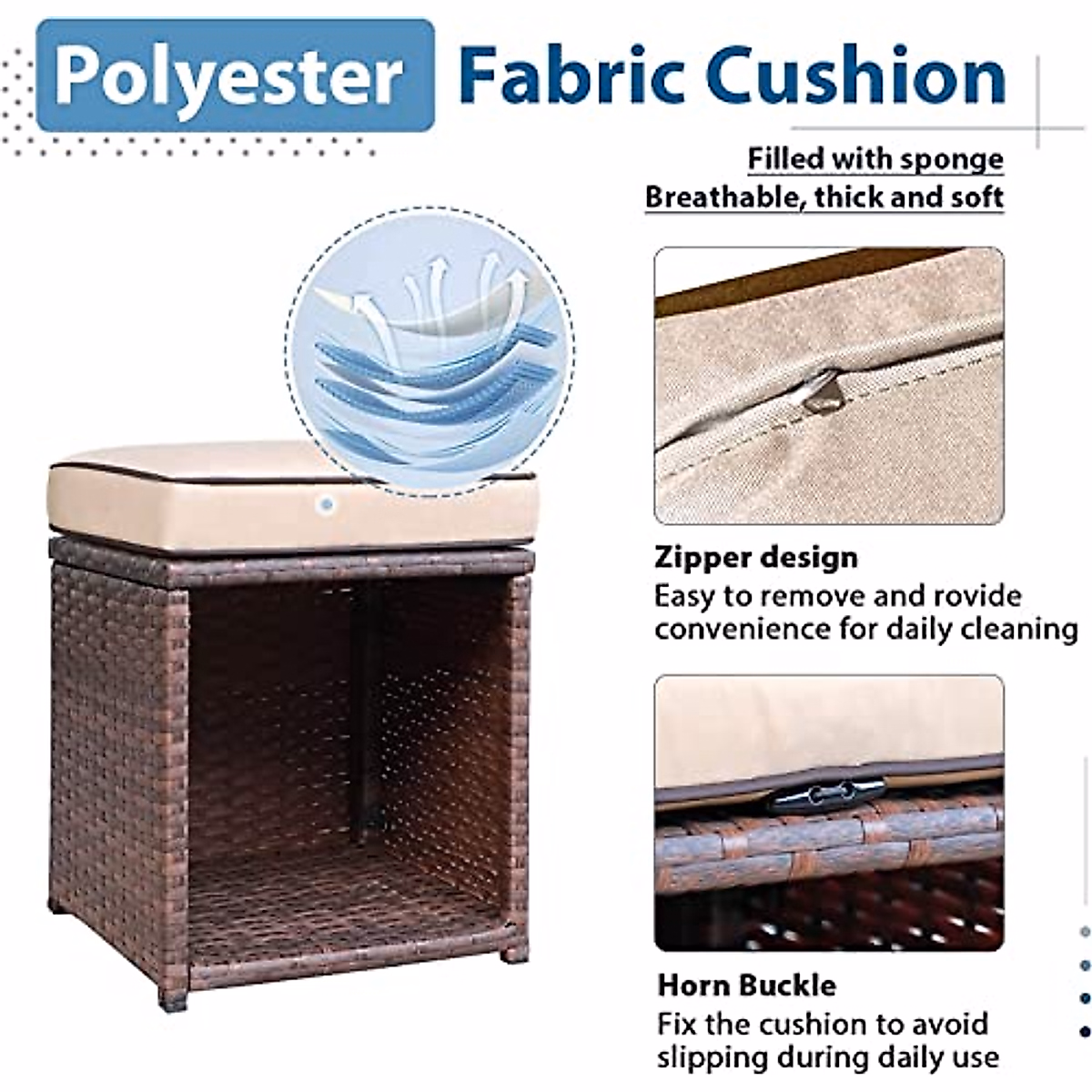 Yangming 2 Pieces Outdoor Patio Ottoman, Indoor Outdoor All Weather Rattan Wicker Ottoman Seat, Patio Rattan Furniture, Footstool Footrest Seat w/ Removable Cushions, No Assembly Required…