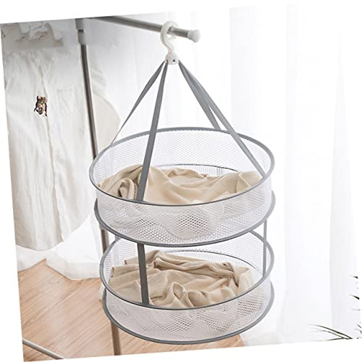 Zerodeko 3pcs Double Clothes Basket Collapsible Laundry Drying Rack Grey Towels Foldable Laundry Rack Drying Rack net Sweater mesh Clothes Hanging Dryer Clothes Drying mesh net Laundry Bag