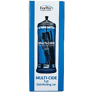 ForPro Multi-Cide Tall Glass Jar, for All Hairstyling Tools Including Brushes, Combs & Shears, 37 oz