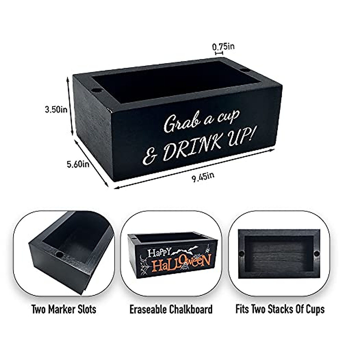 Elvonis Black Double Solo Cup Holder with Marker Slot - “Mark Your Cup and Drink Up” Cup Organizer and Dispenser with Erasable Chalkboard.