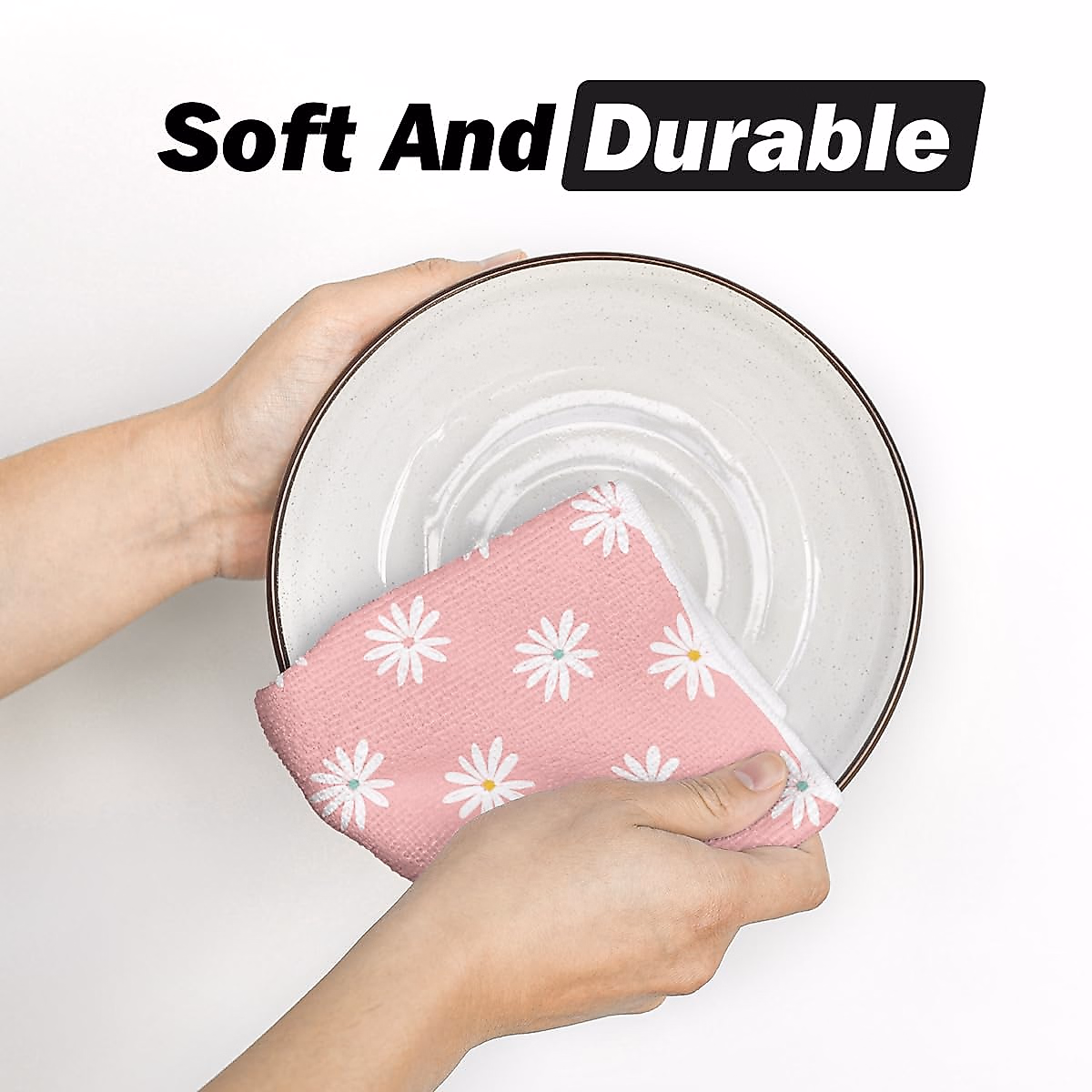 Artoid Mode Pink Home Sweet Home Flowers Summer Kitchen Towels Dish Towels, 18x26 Inch Wedding Decoration Hand Towels Set of 2