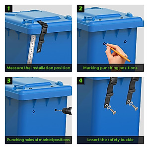 Wuno Shop Trash Can Lid Lock, Bear Proof Trash Can Locks for Animals, Adjustable Trash Can Straps for Raccoon, Garbage Can Lid Locks Outdoor, Trash Bin Buckle Lock - 4 Pack