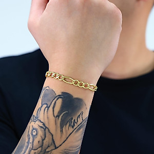 Nuragold 10k Yellow Gold 6.5mm Solid Figaro Chain Link Bracelet, Mens Womens Jewelry 7" 7.5" 8" 8.5" 9"