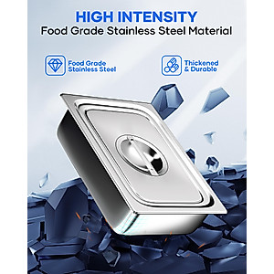 WantJoin 1/2 Half Size Steam Table Pans with Lid, 3 Pack 4 Inch Deep Restaurant Steam Table Pans Commercial, Hotel Pan Made of 201 Gauge Stainless Steel