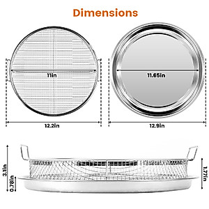 Air Fryer Basket for Oven,2 Pieces Set Round Silver 12'' Non-stick Stainless Steel Mesh Air Fryer Baking Tray Accessories Rack Roasting Grill Basket for Convection Oven Air Fryer, Dishwasher Safe