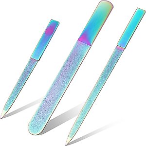 Mudder 3 Pieces Diamond Nail File Set for Women Men Stainless Steel Double Side Fingernail File Metal Sapphire Buffer Manicure Tool Natural Emery Boards Fingernail Care for Salon Home and Travel Use