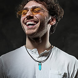 3 Pieces Halloween Luminous Fluorescent Crystal Necklaces Glow in the Dark Crystal Pendant Necklaces Hexagonal Gemstone Chain Necklaces