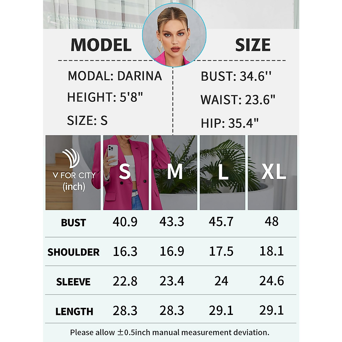 V FOR CITY Blazers for Women Business Casual Long Sleeve Open Front Lapel Button Work Office Blazer Jacket with Pockets