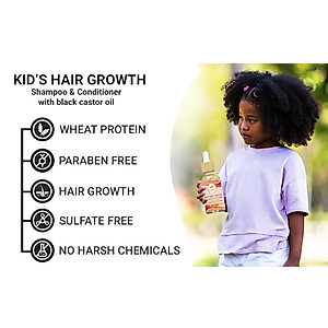 MAKOF Kid’s Hair Growth Set. Shampoo & Conditioner with black castor oil, Wheat Protein, Argan, Jojoba, Aloe Vera, , Mask Treatment and Leave-in, Sulfate Paraben Free, No harsh chemicals.
